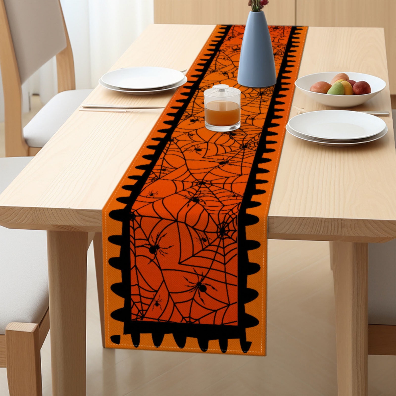 ZToonmas Halloween Table Runner Orange Spider Web Polyester Table ...
