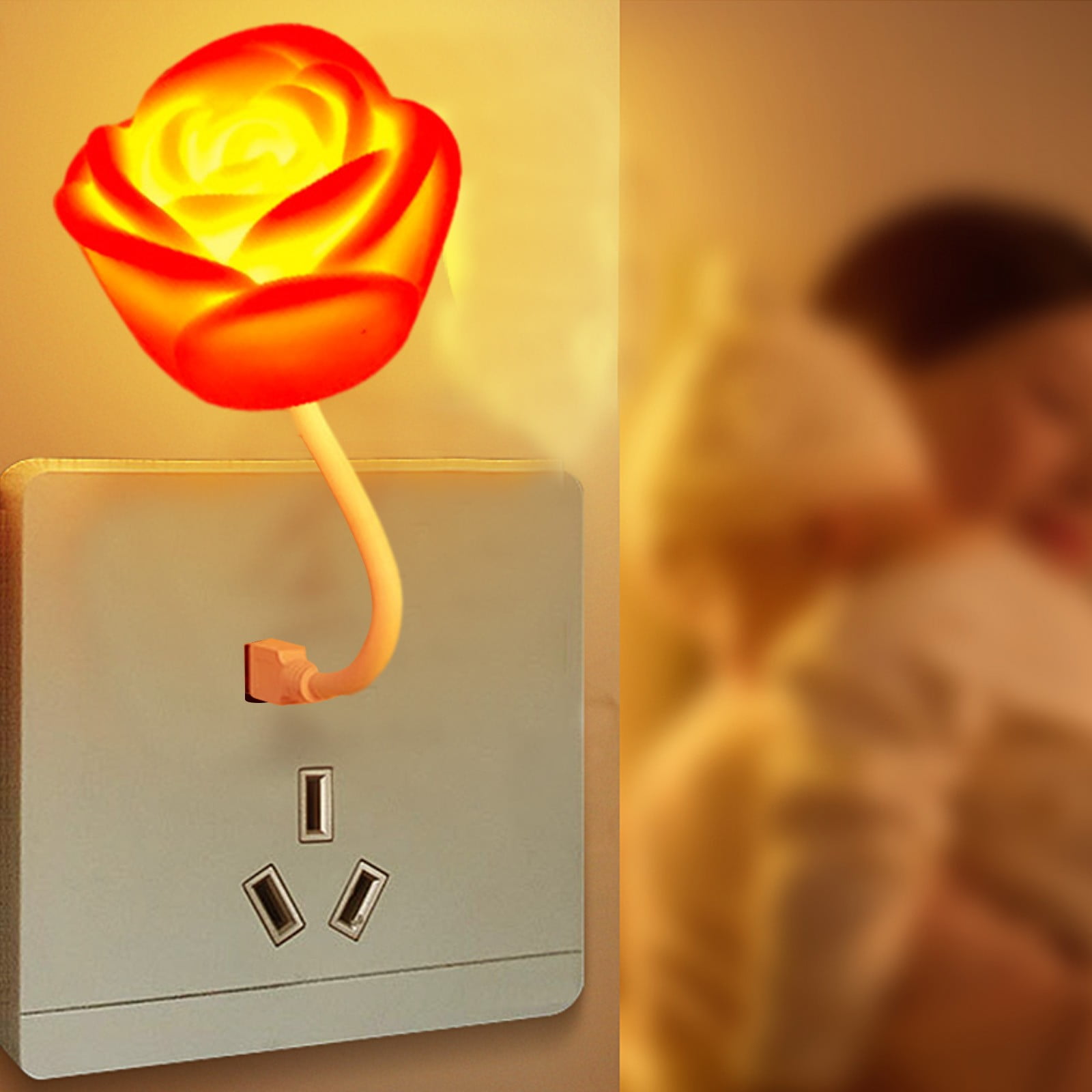 ZToonmas Romantic Rose Flower Night Light, Plug-In Led Wall Socket Lamp ...