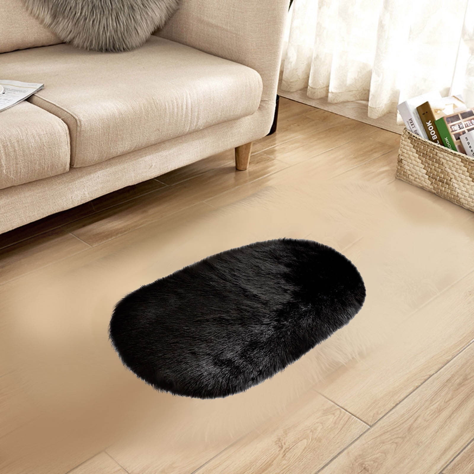 ZToonmas Soft Faux Sheepskin Fur Area Rug - Oval Shaggy Fluffy Rugs ...