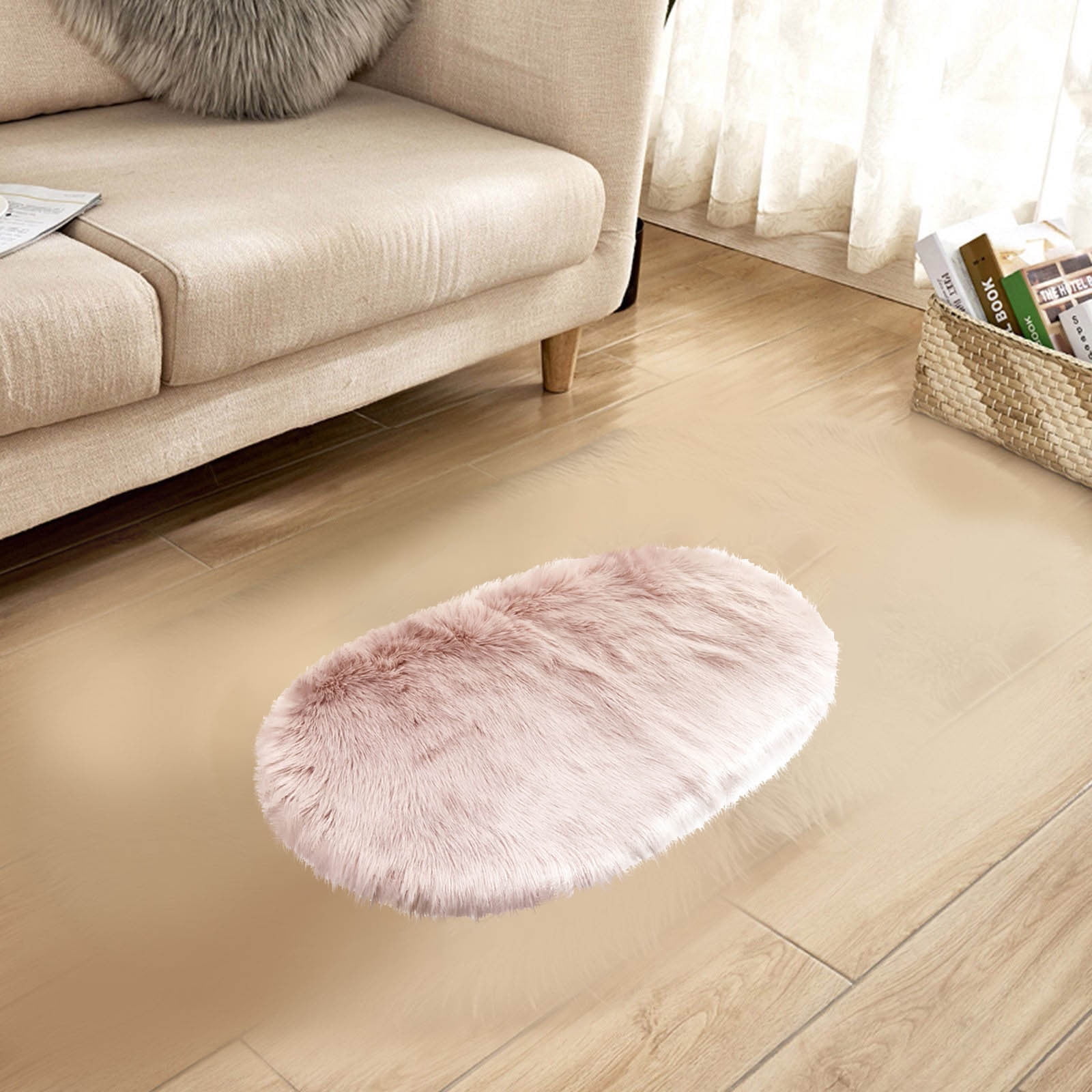 ZToonmas Soft Faux Sheepskin Fur Area Rug - Oval Shaggy Fluffy Rugs ...