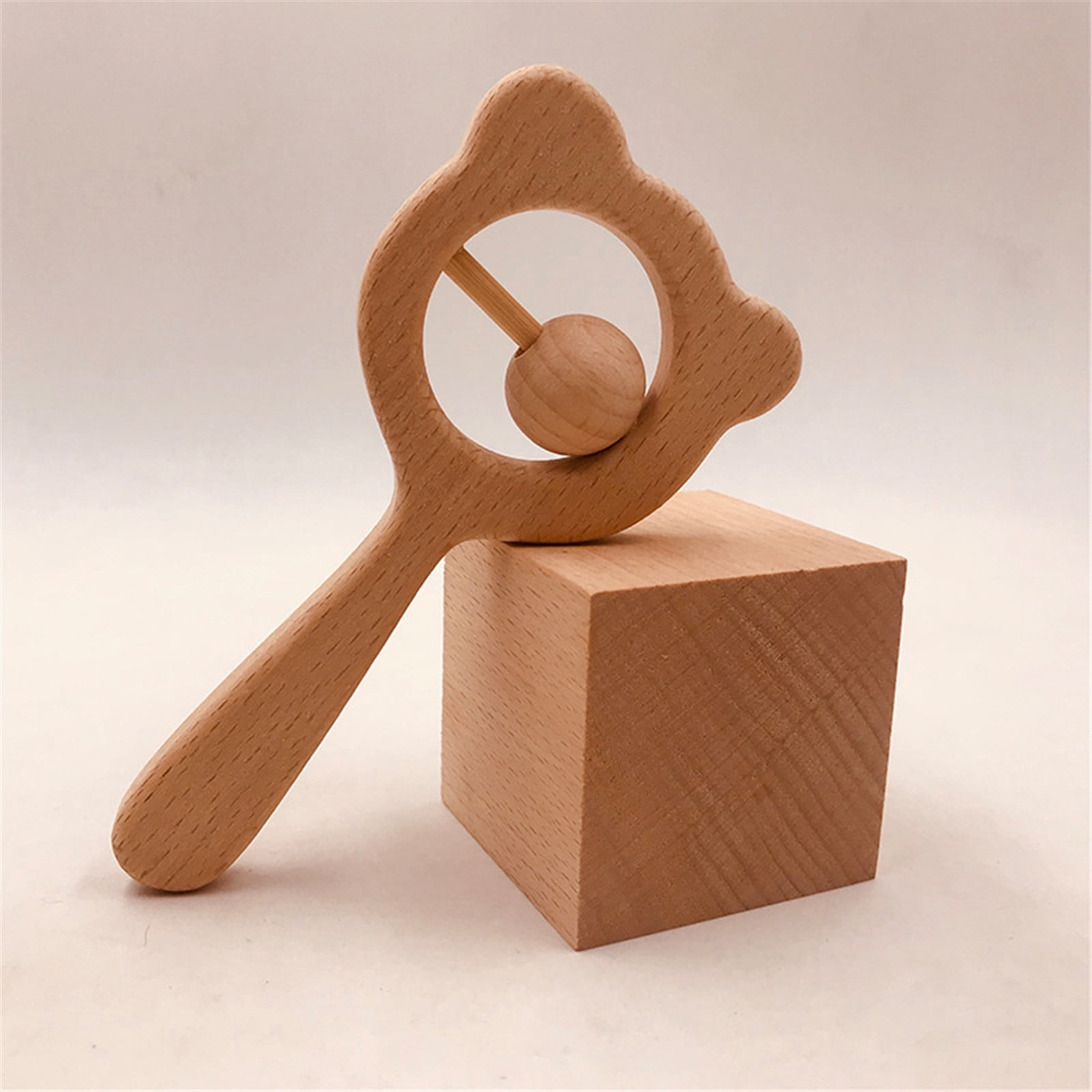 ZToonmas Toys Wooden Rattle Bear Hand Teething Wooden Ring Baby Rattles ...
