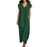 ZToonmas Women's Casual V-Neck Ruffle Trim Flutter Sleeve Maxi Dress ...