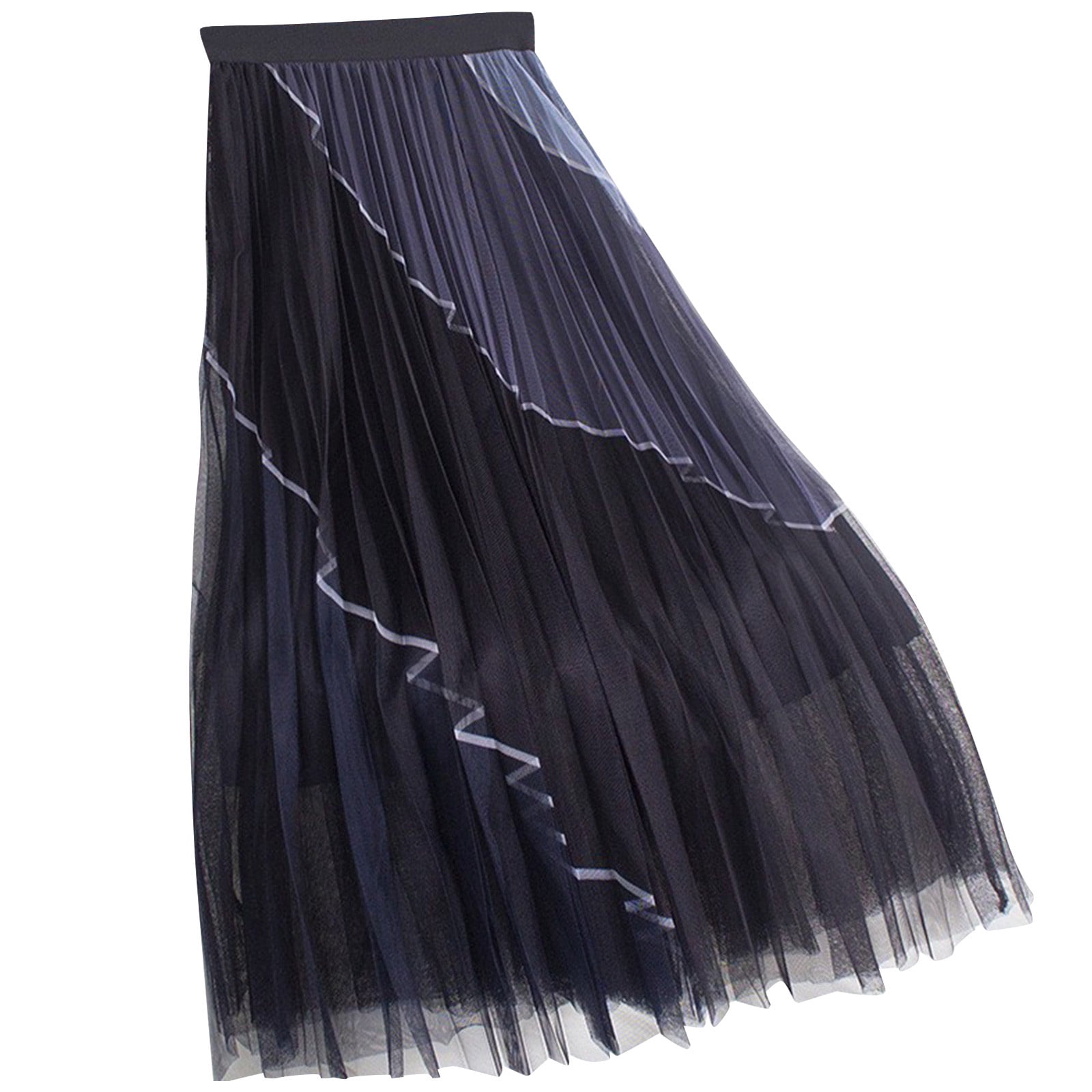 ZToonmas Women's High Waist Color Block Pleated A-Line Midi Skirt ...