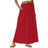 ZToonmas Women's High Waist Tiered Maxi Skirt Elastic Waist Eyelet ...