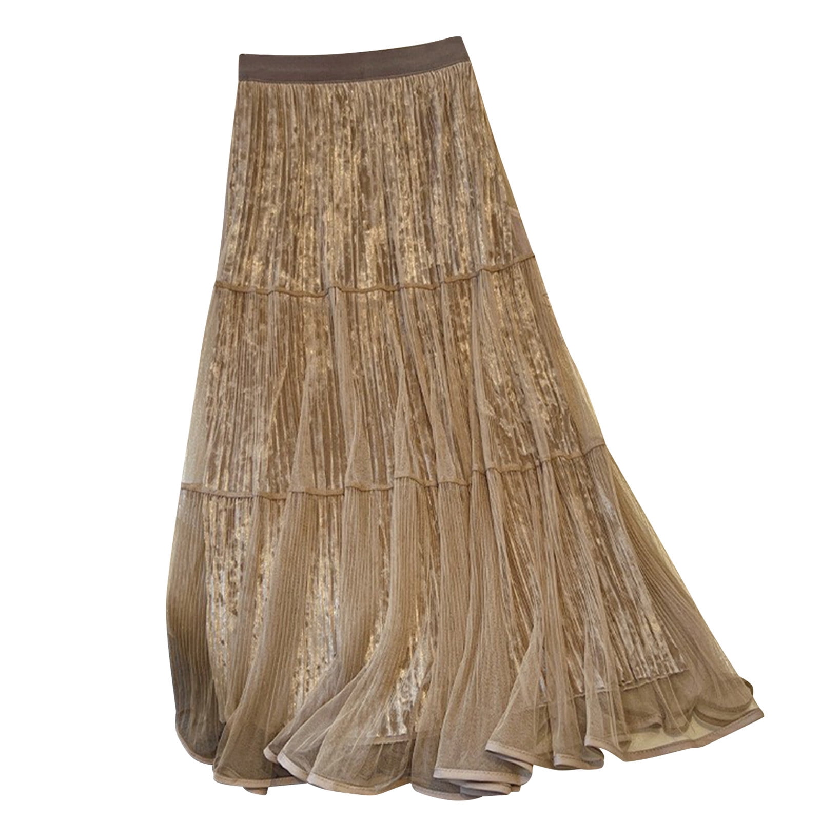 ZToonmas Women's High Waist Tiered Pleated Maxi Skirt A-Line Layered ...
