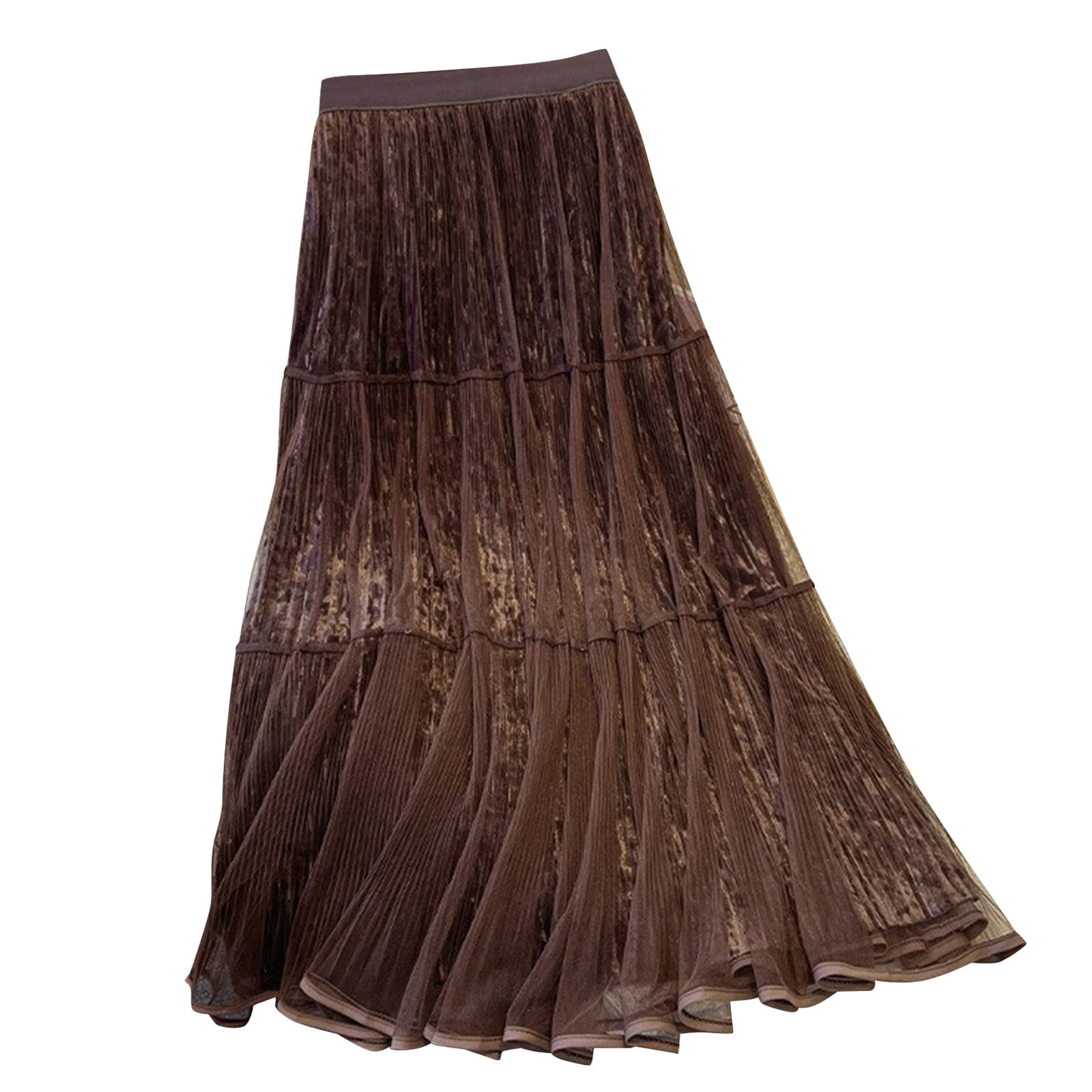 ZToonmas Women's High Waist Tiered Pleated Maxi Skirt A-Line Layered ...