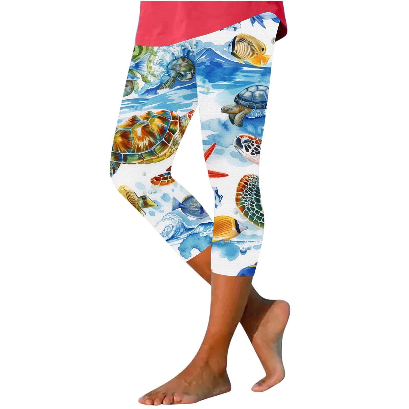 ZToonmas Women's Print High Waist Capri Leggings Slim Fit Cropped ...