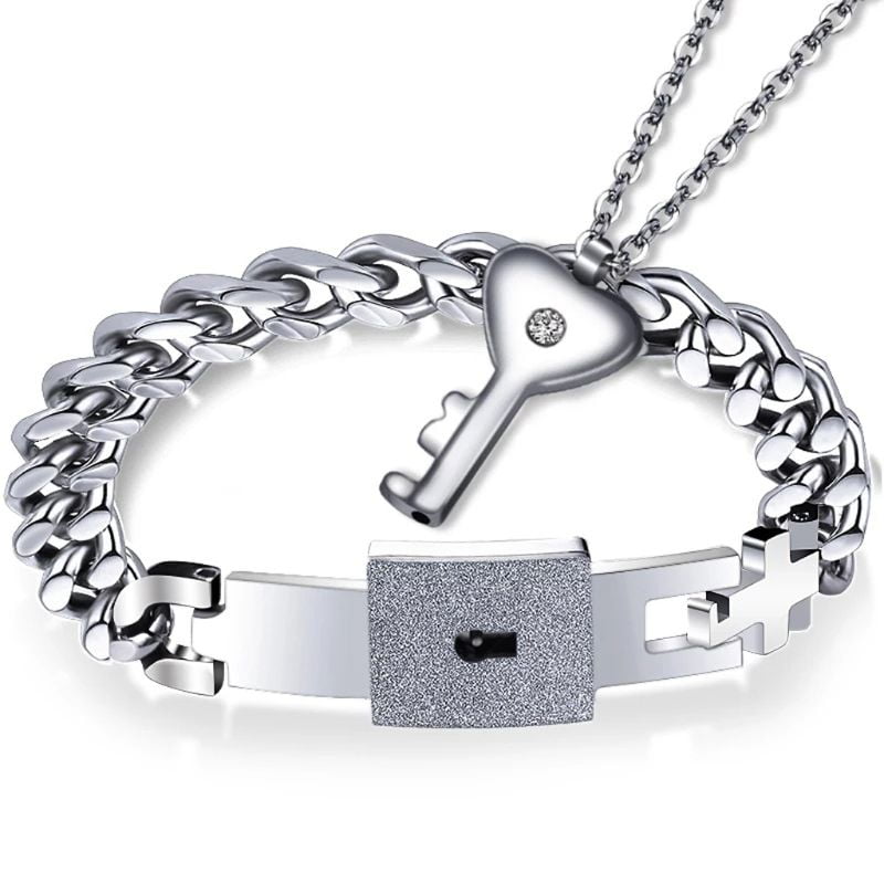ZUARFY Titanium Puzzle Couple Heart Lock Key Couple Bracelet Necklace ...