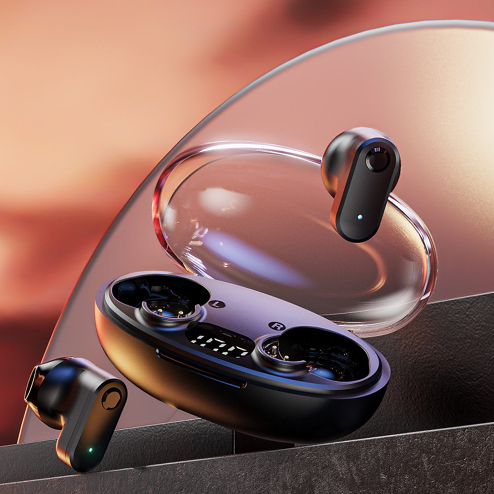 ZUBKTE Bluetooth Headphones Intelligent Digital Display Transparent ...