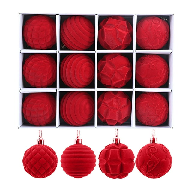 ZUBKTE Christmas Balls Flocking Christmas 6cm12pcs Boxed Christmas Tree ...