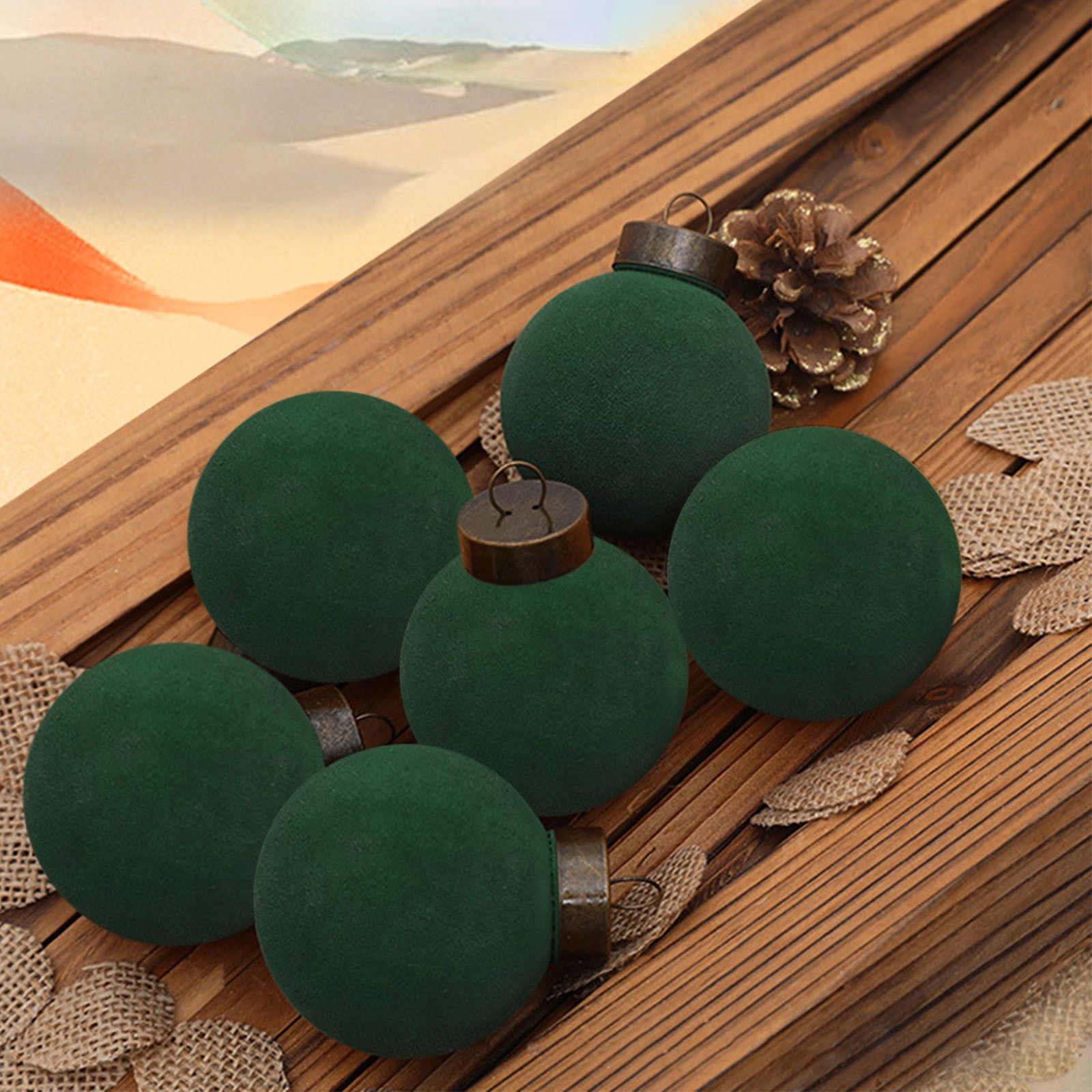 ZUBKTE 6PC Flocked Ornaments Velvet Christmas Balls 2.36" Green Velvet ...