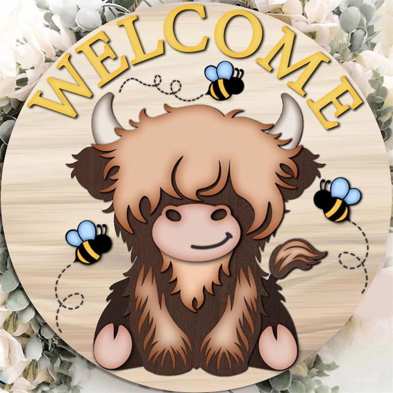 ZUBKTE Outdoor Wreaths for Front Door Front Door Cow Welcome Sign 12 ...