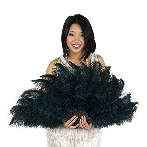 ZUCKER Large Ostrich Feather Hand Fan for Flapper Dance Wedding Vintage ...