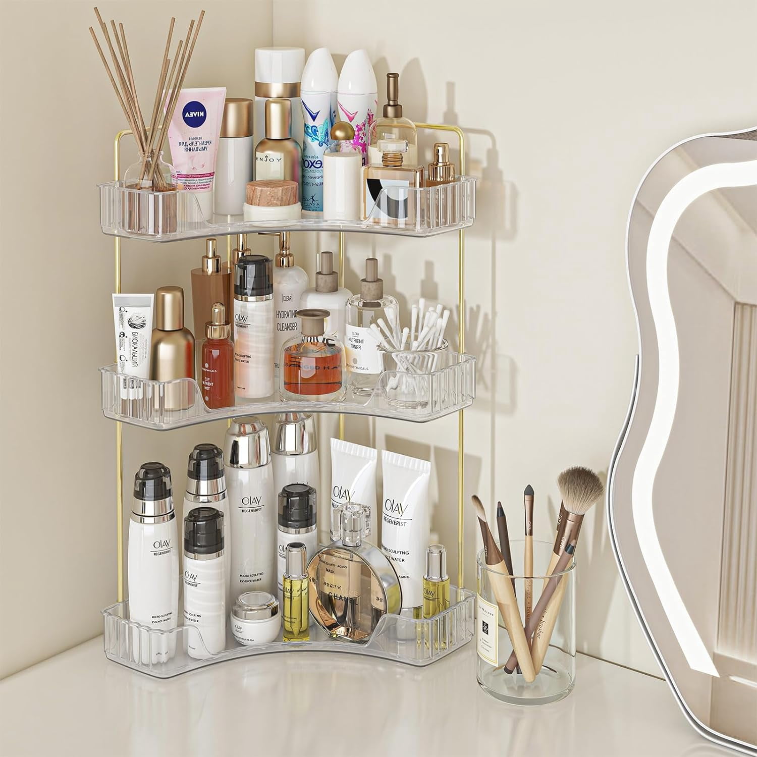 ZUEXT 3-Tier Corner Bathroom Organizer, White - Vanity Makeup and ...