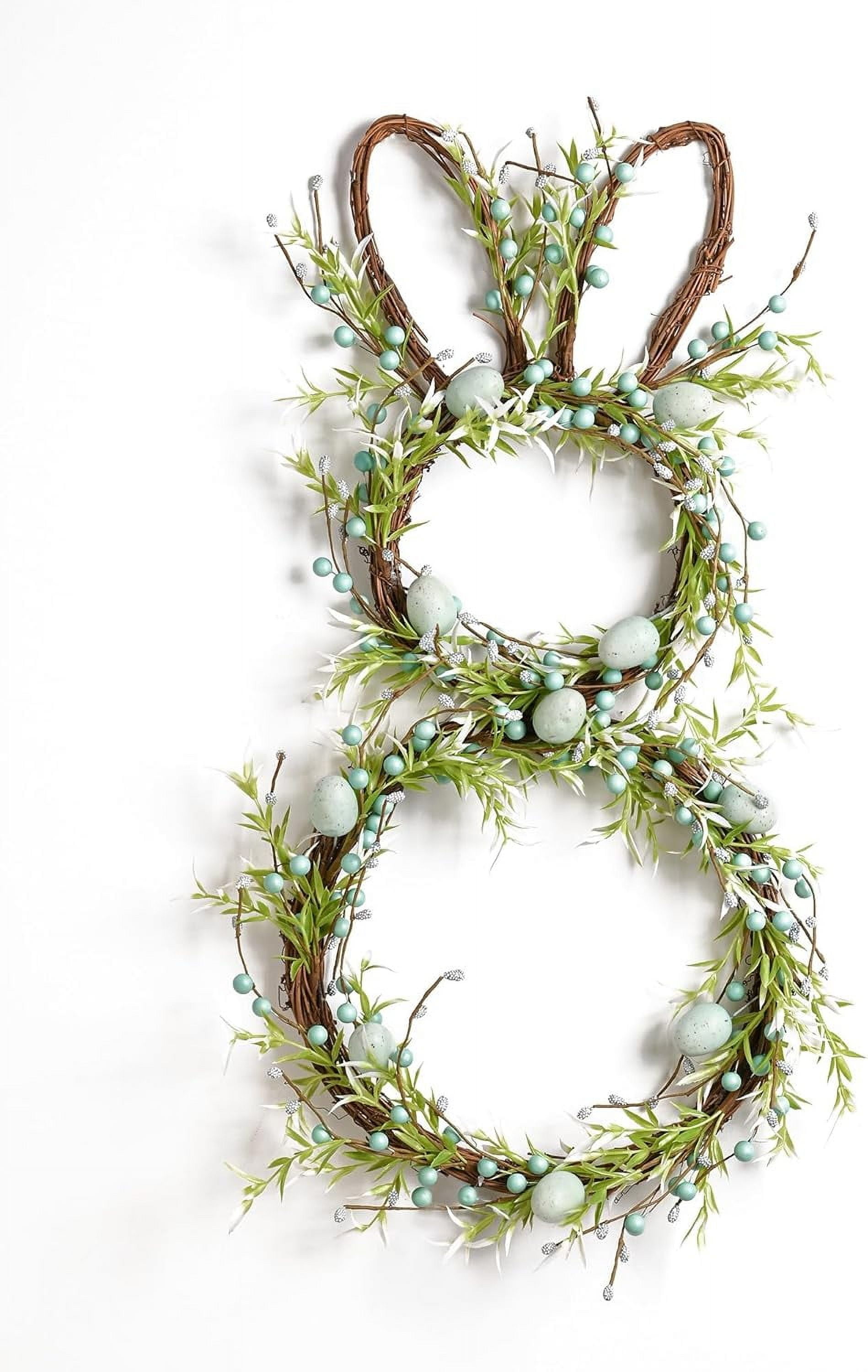 ZUITEH Easter Bunny Spring Wreath with Egg, Twig and Berries Green ...