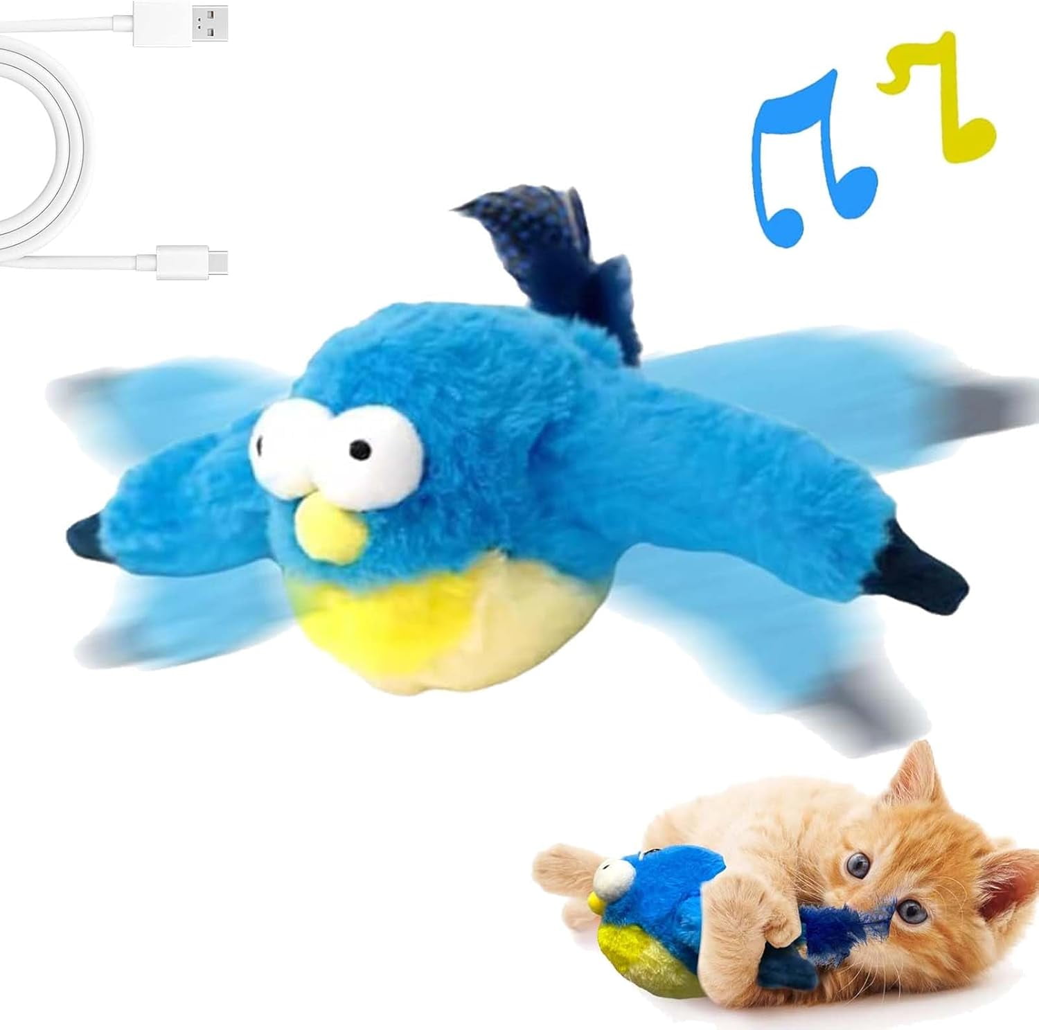 ZUITEH Interactive Chirping Bird Cat Toy, Flying Bird Cat Toy, Flapping ...