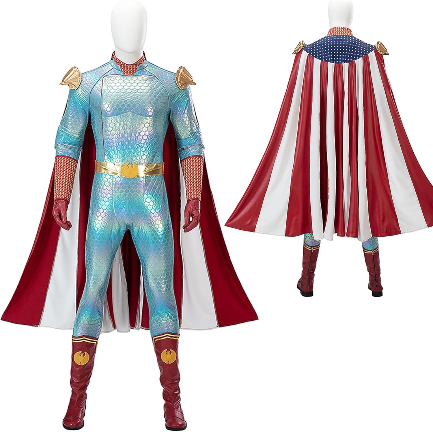 ZUITEH Mens Homelander Costume Jumpsuit with Cape Ice Suit Deluxe ...