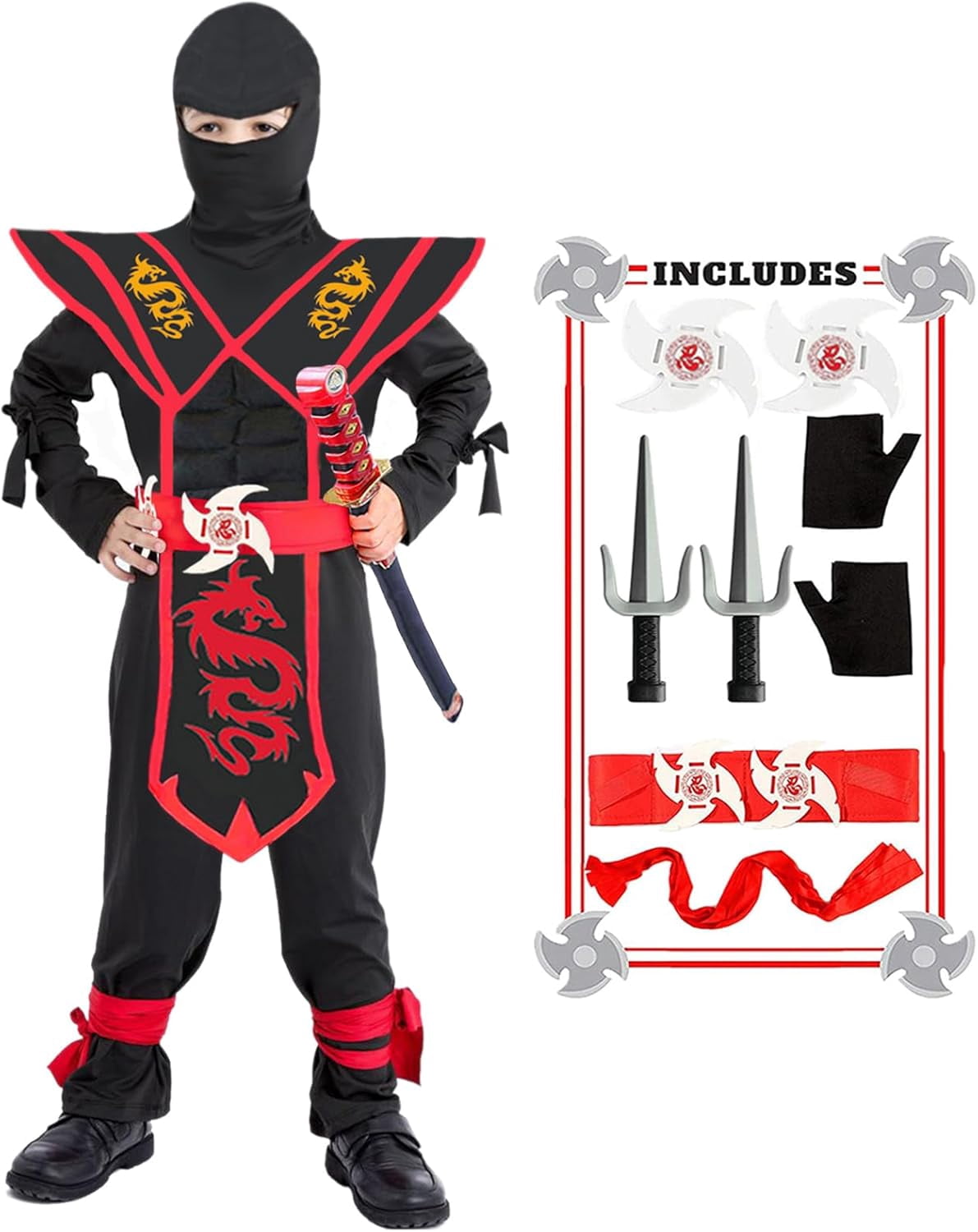 ZUITEH Ninja Costume Set for Kids, Boy Cosplay Ninja Costume Dragon ...