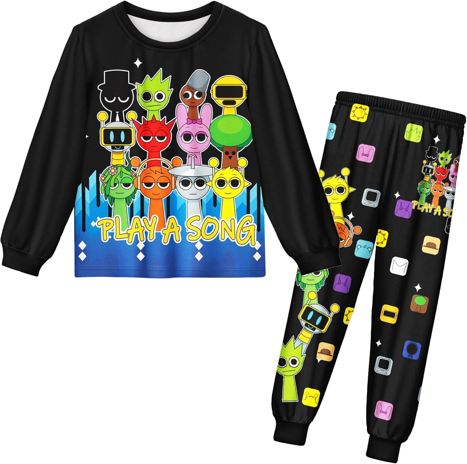 ZUITEH Sprunki Pajamas Sets, Kids Soft Sprunki T shirts and Pants 2Pcs ...