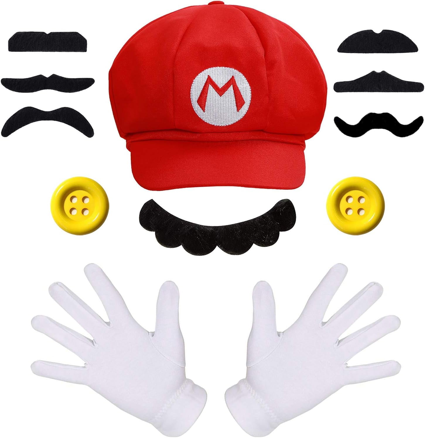 ZUITEH Super Mario Bros Mario Caps Mustaches Gloves Buttons Cosplay ...
