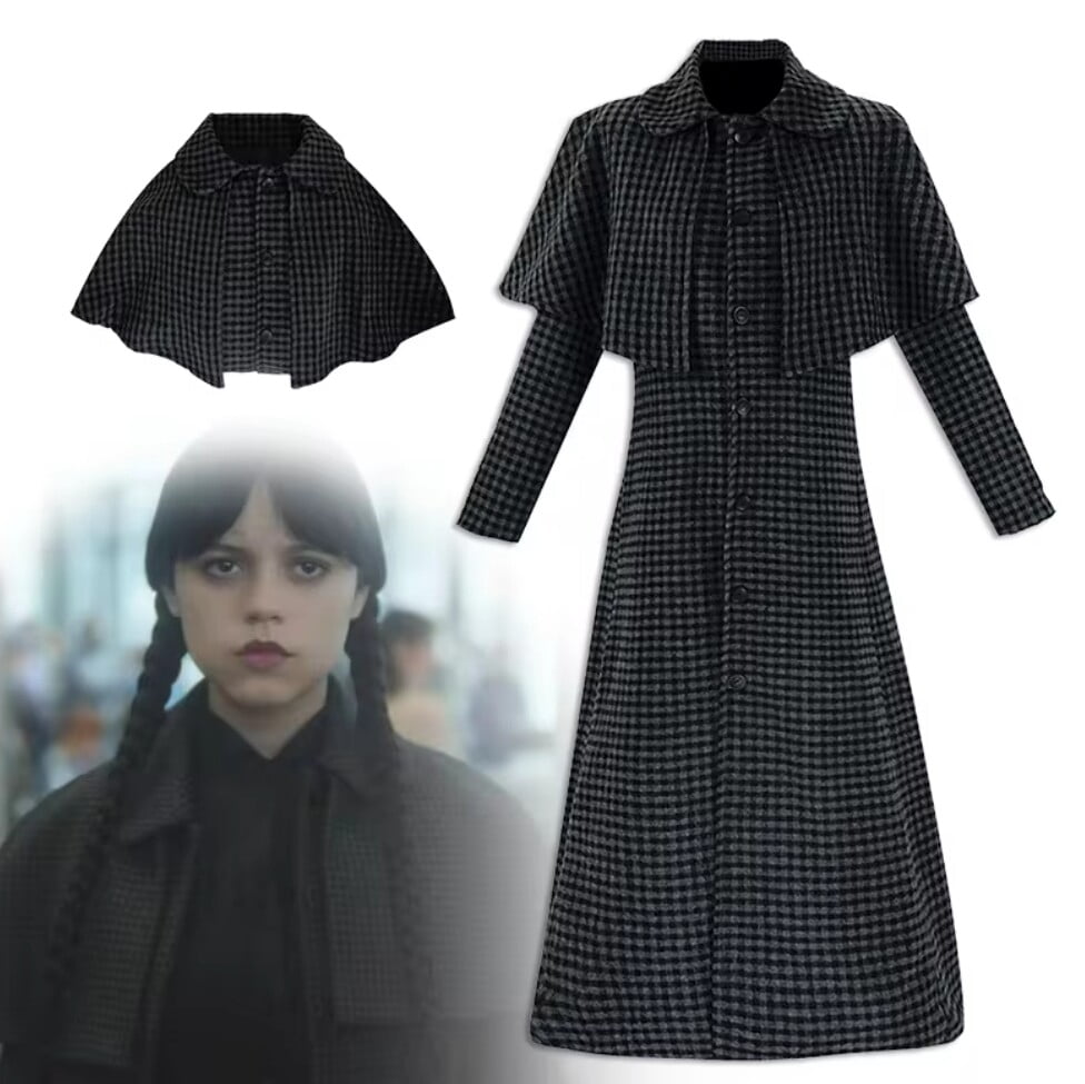 ZUITEH Wednesday S2 Cosplay Costume, Adult Overcoat Checkered Long Coat ...