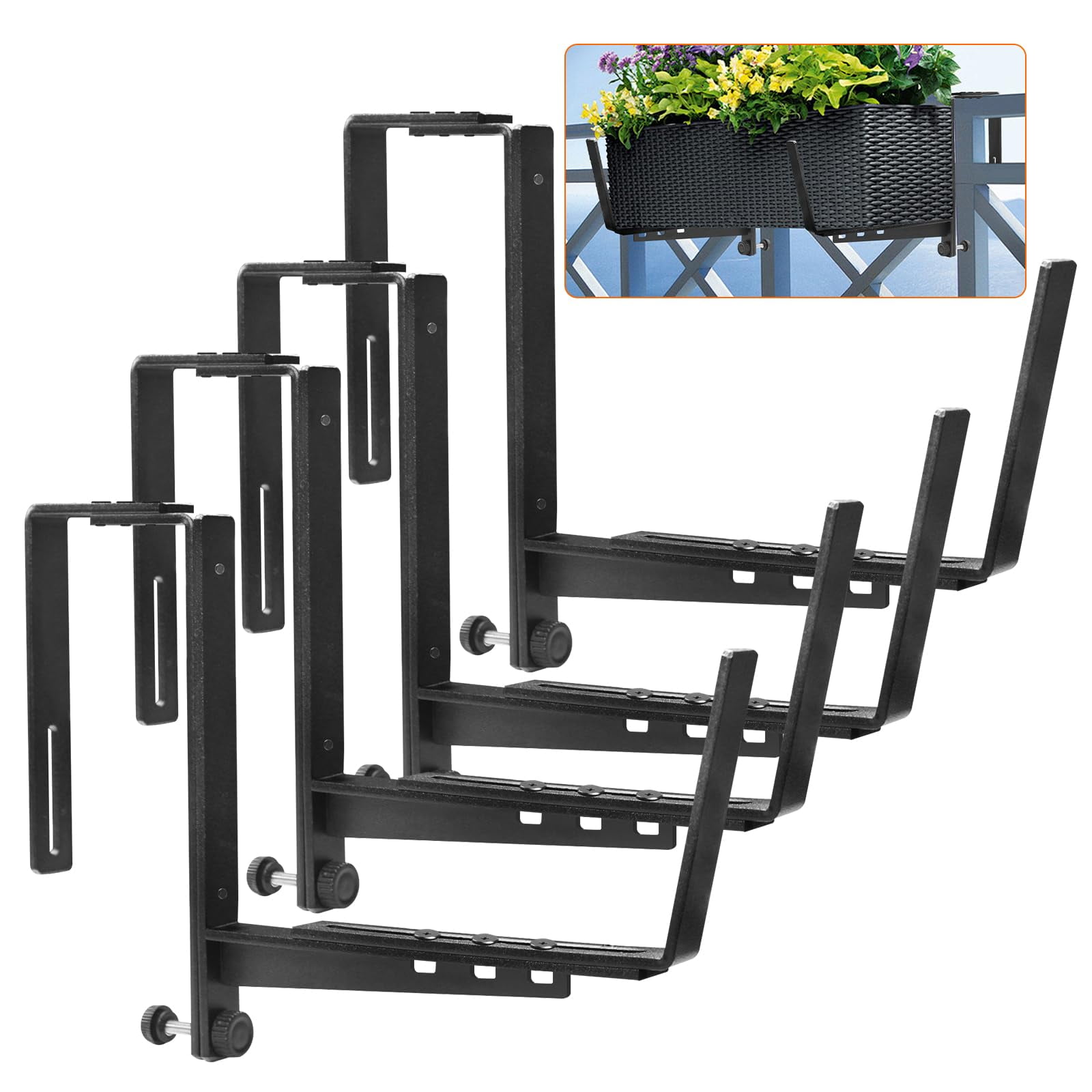 ZUIWAN 4 Pcs Adjustable Railing Planter Boxes Brackets,Heavy Duty Iron ...