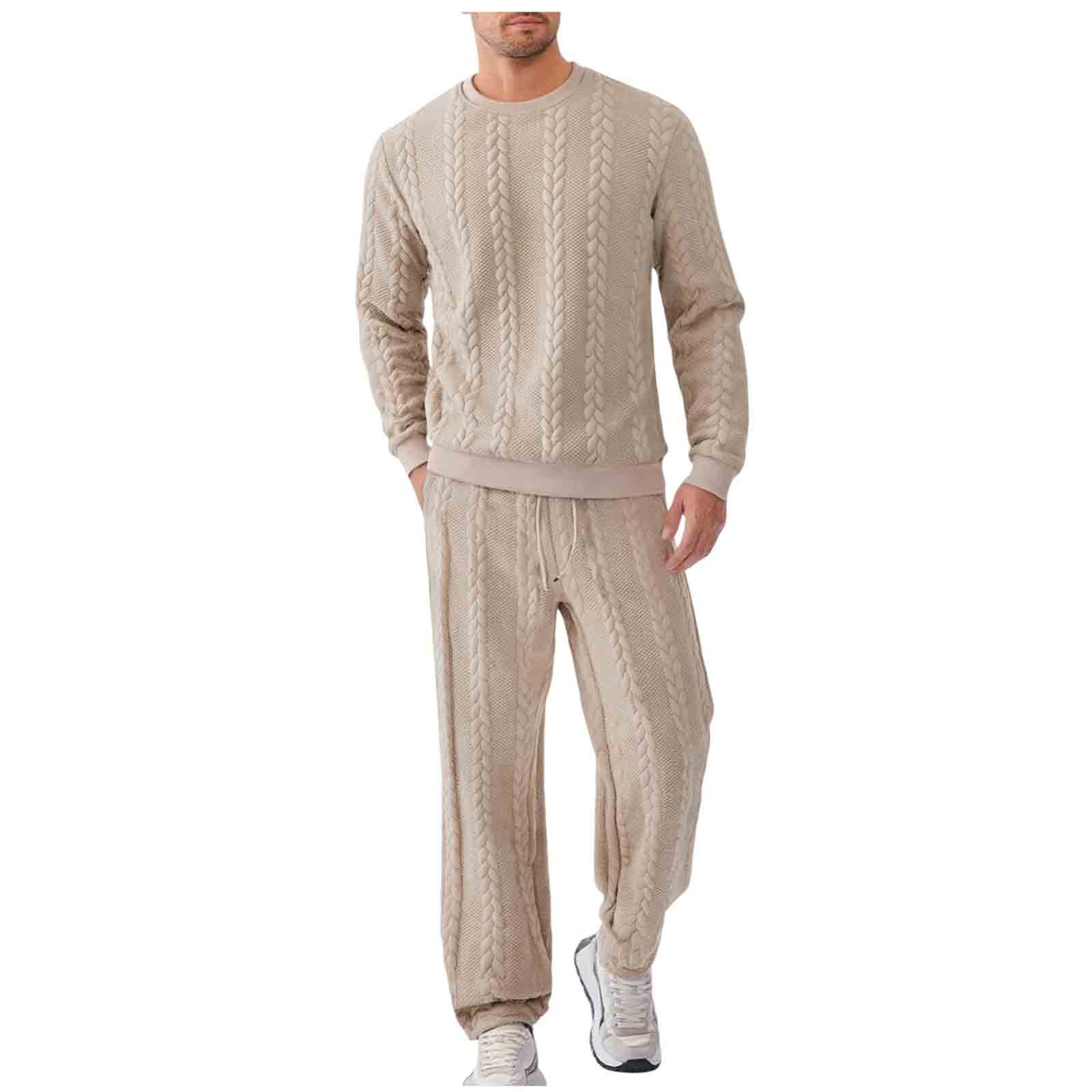 ZUKMRJPC Men's Casual Tracksuit 2 Piece Long Sleeve Knitted Textured ...