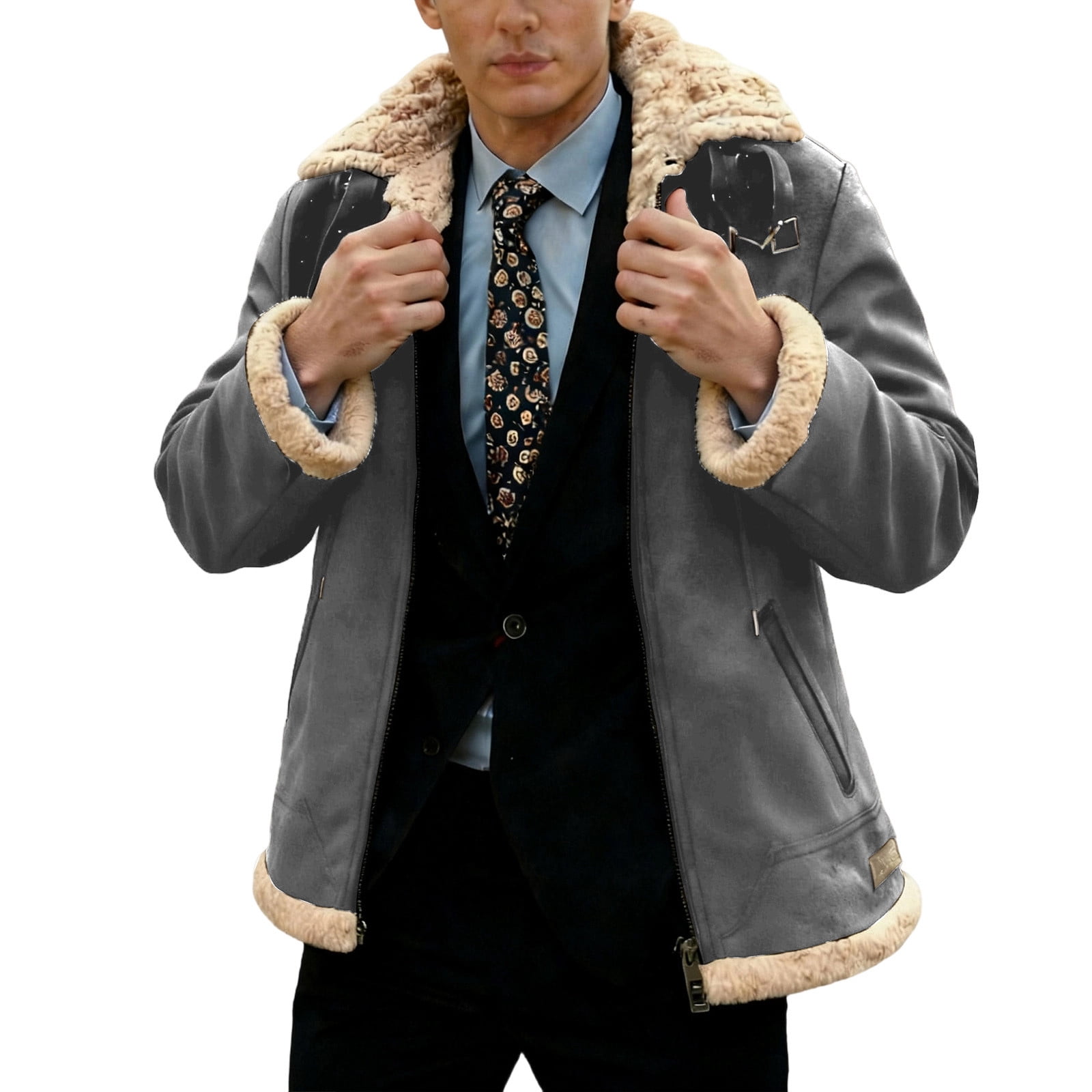 ZUKMRJPC Men's Winter Work Jackets Suede Fleece Full Zip Solid Color ...