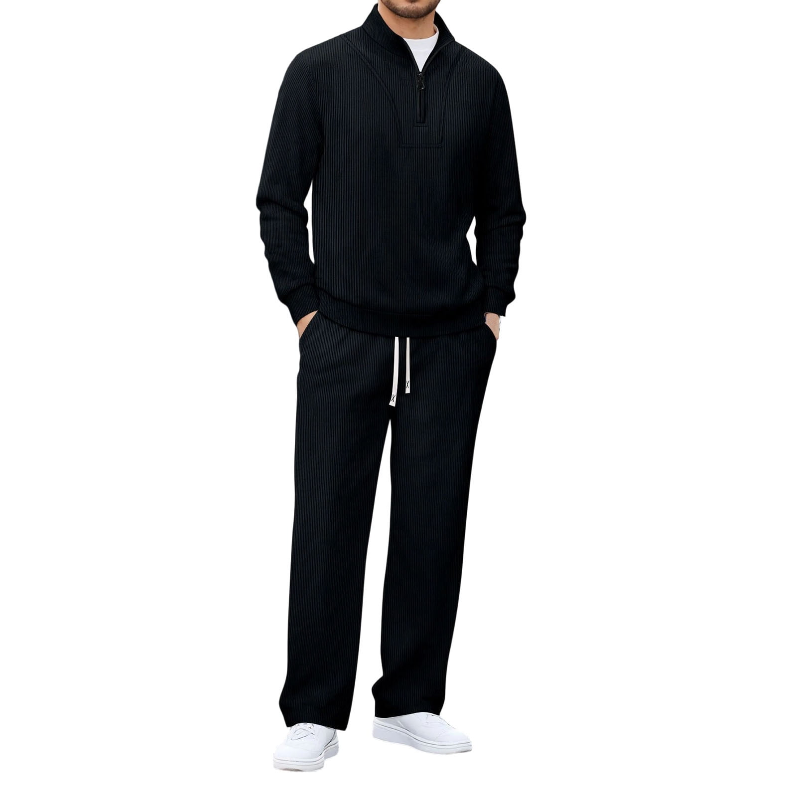 ZUKMRJPC Mens Corduroy 2 Piece Tracksuit Long Sleeve Quarter Zip Sport ...