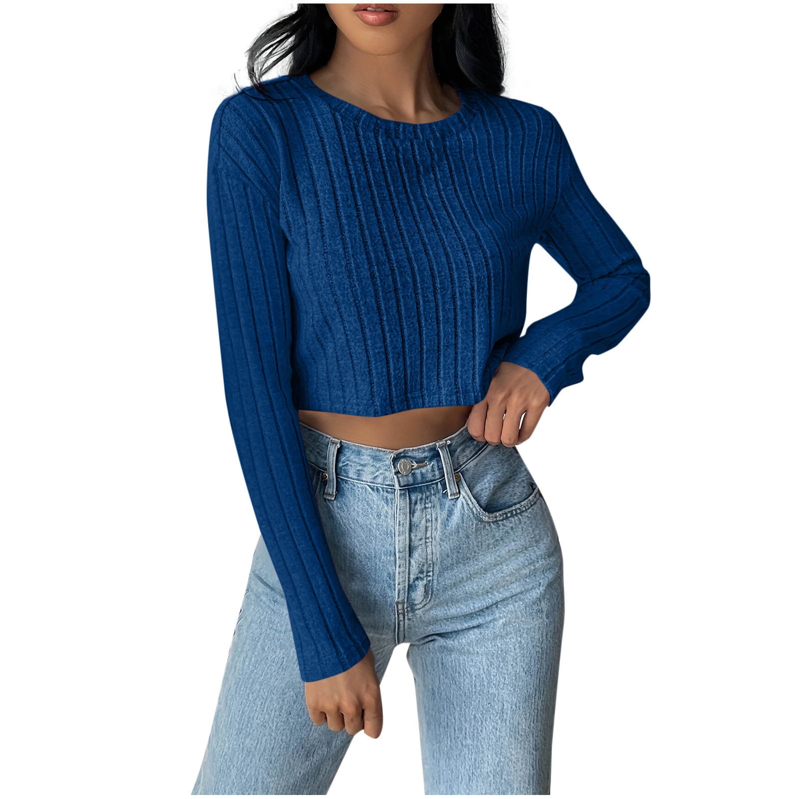 ZUKMRJPC Women's Fall Crewneck Sweater Casual Long Sleeve Loose Fit ...