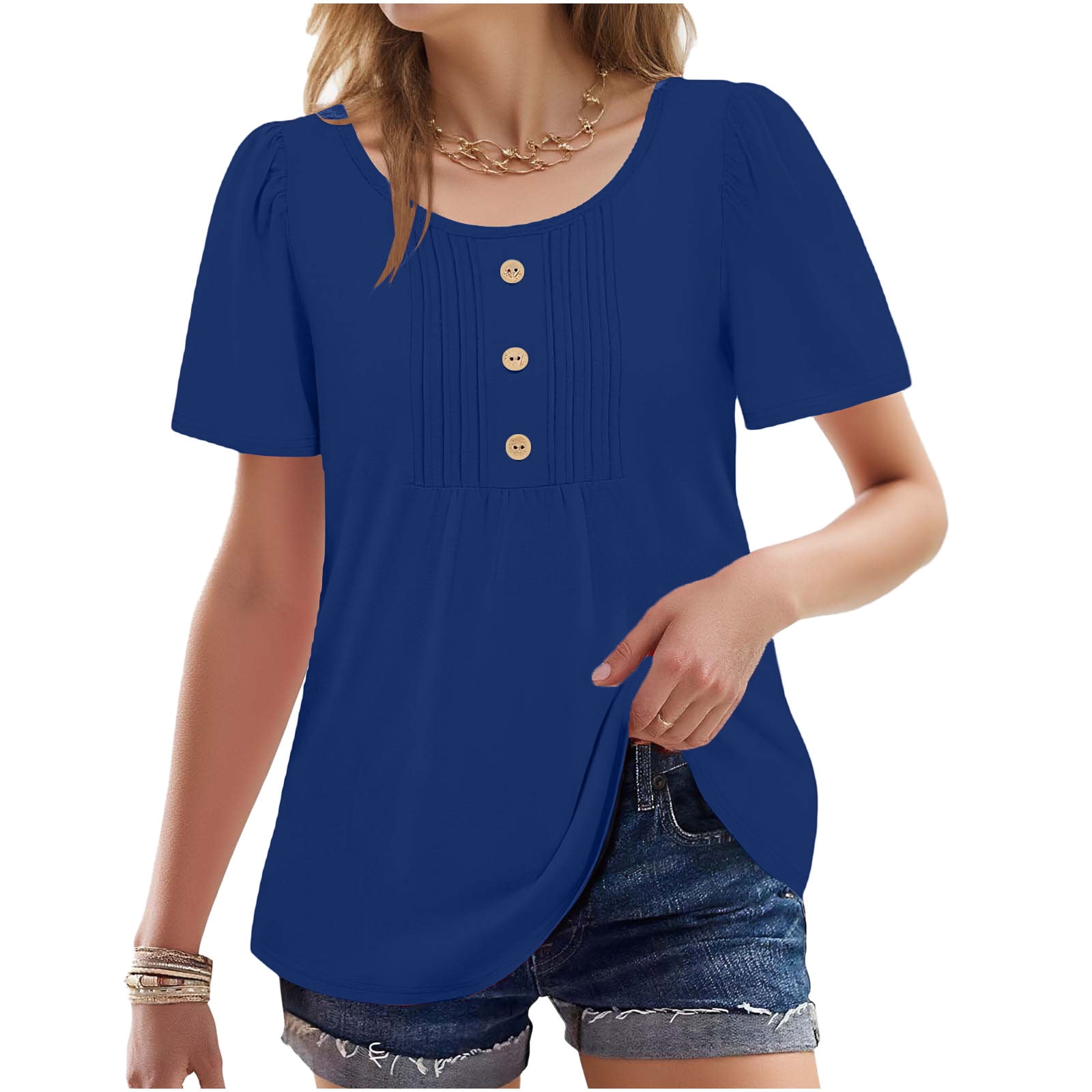 ZUKMRJPC Womens Summer Tops Short Sleeve Pleated Front Summer Blouses ...