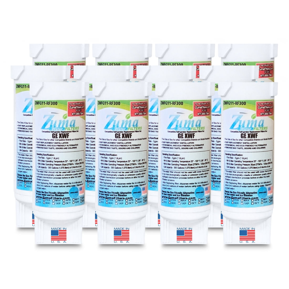 ZUMA Brand , Water and Ice Filter , Model # ZWFG11-RF300 , Compatible with GE® GSE25 - 12 Pack ...