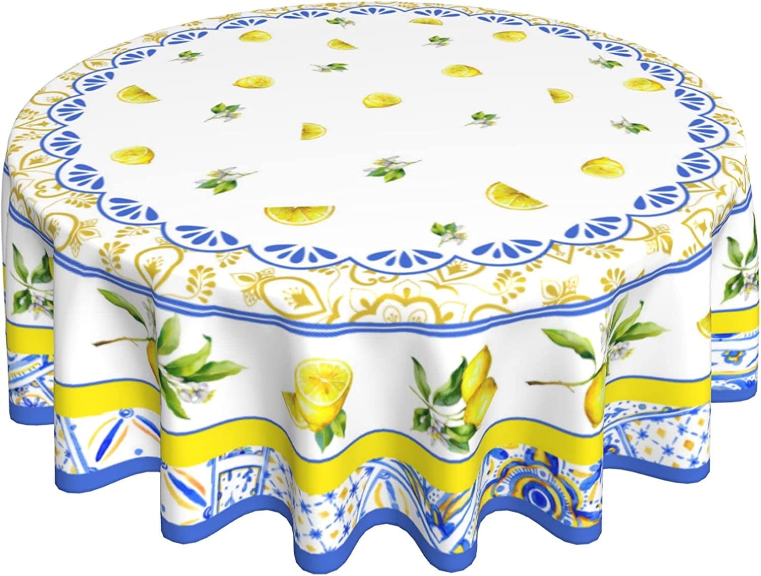 ZUMAS Decorative Lemon Round Tablecloth Waterproof Table Cloth Wrinkle ...