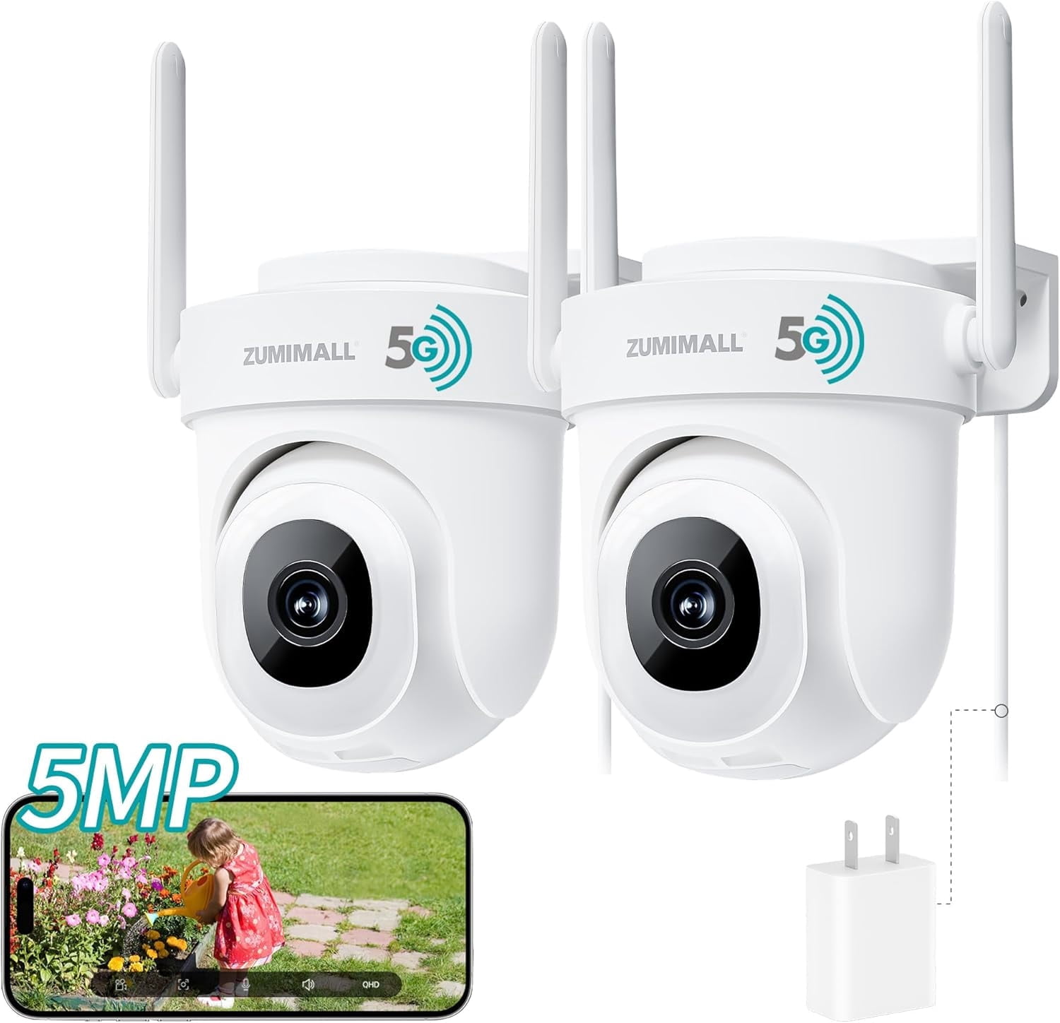 ZUMIMALL 5MP Wired Security Camera, 24/7 Recording, WiFi, 360° Auto ...