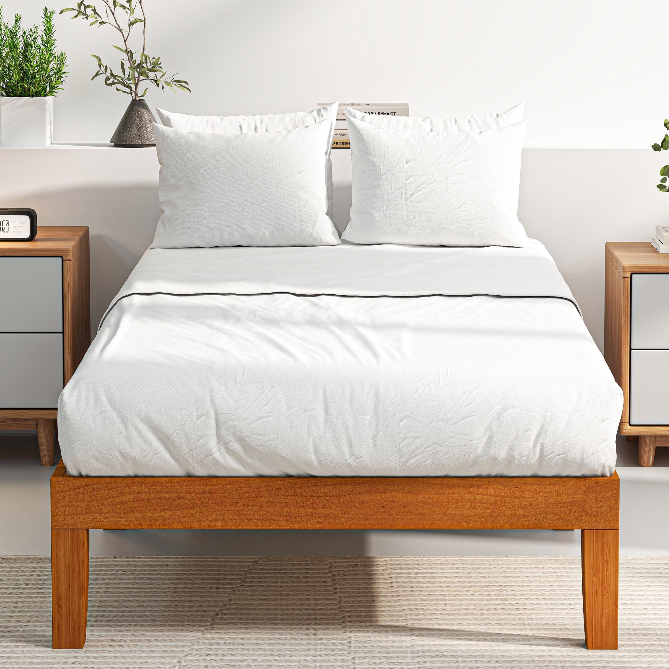 ZUNMOS 12 IN Twin Size Solid Wood Bed Frame with Wood Slat Support ...