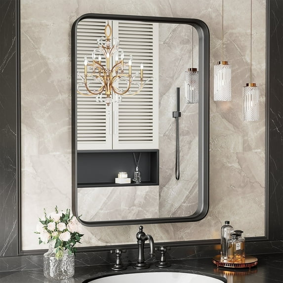 "ZUNMOS Large 30""x 22"" HD Rectangular Black Metal Frame Bathroom ...
