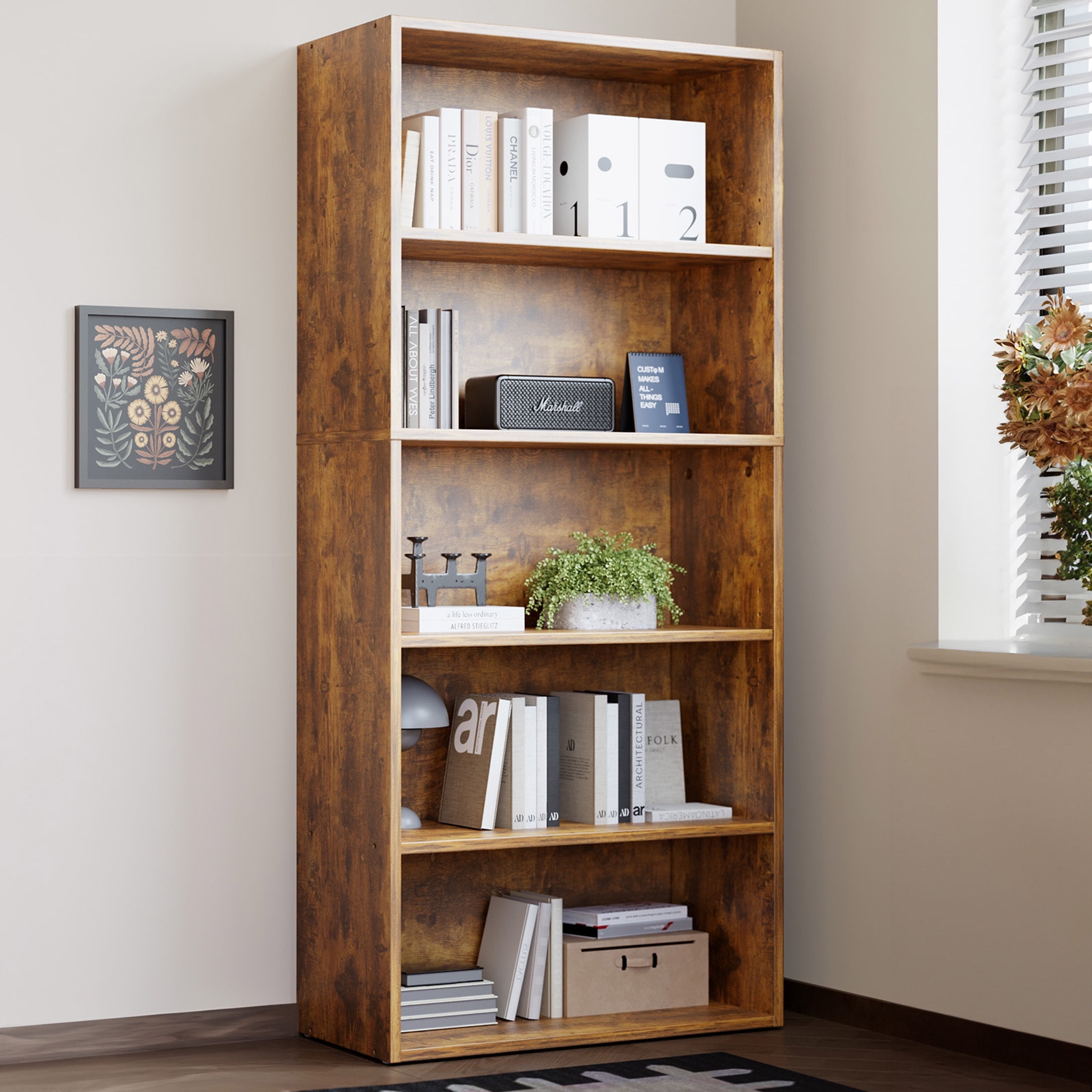 ZUNMOS 5 Shelf Bookcase, 53 Inch Tall Open Industrial Standing ...