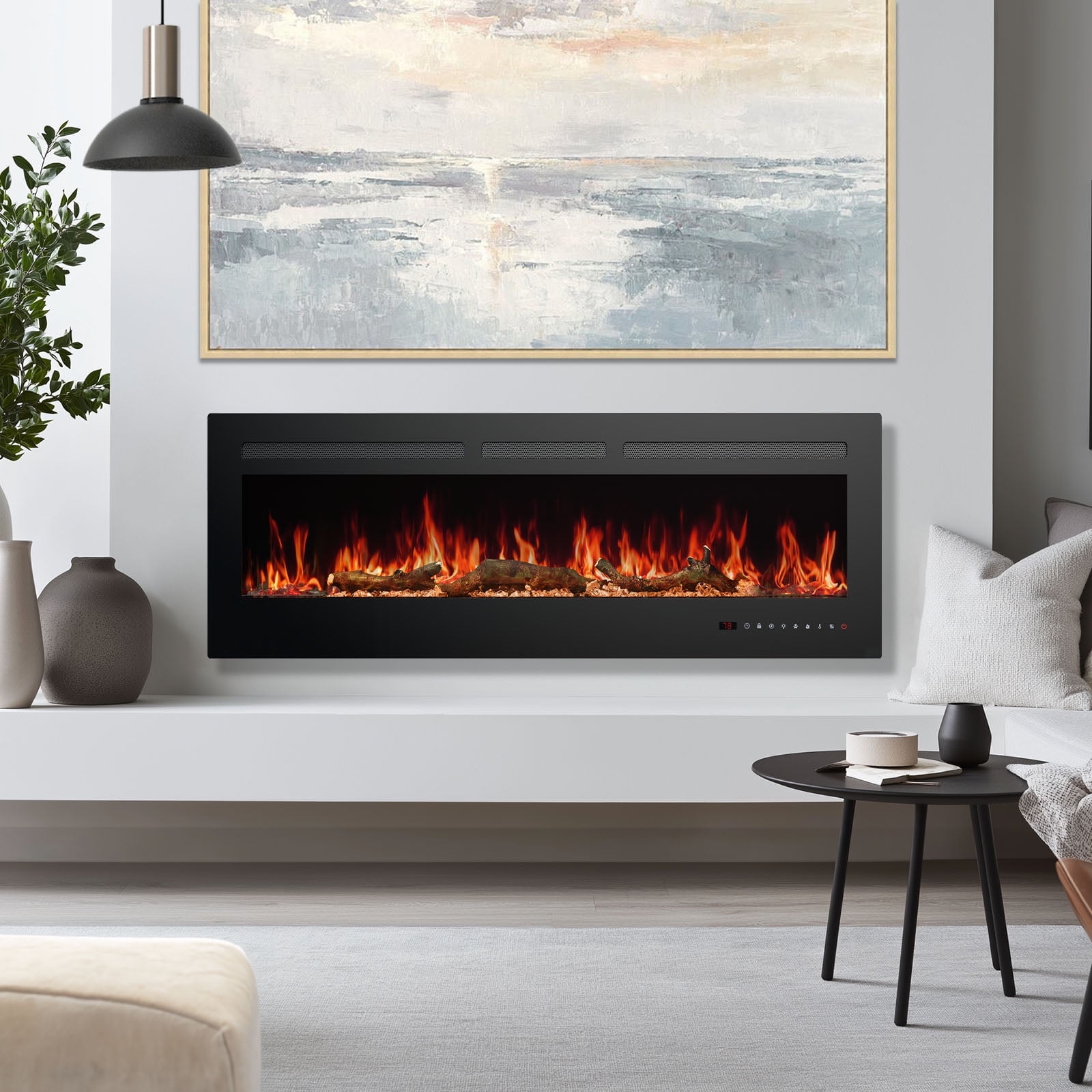 ZUNMOS 50 Inches Electric Fireplace, 1500W/750W Wall Mount Insert ...