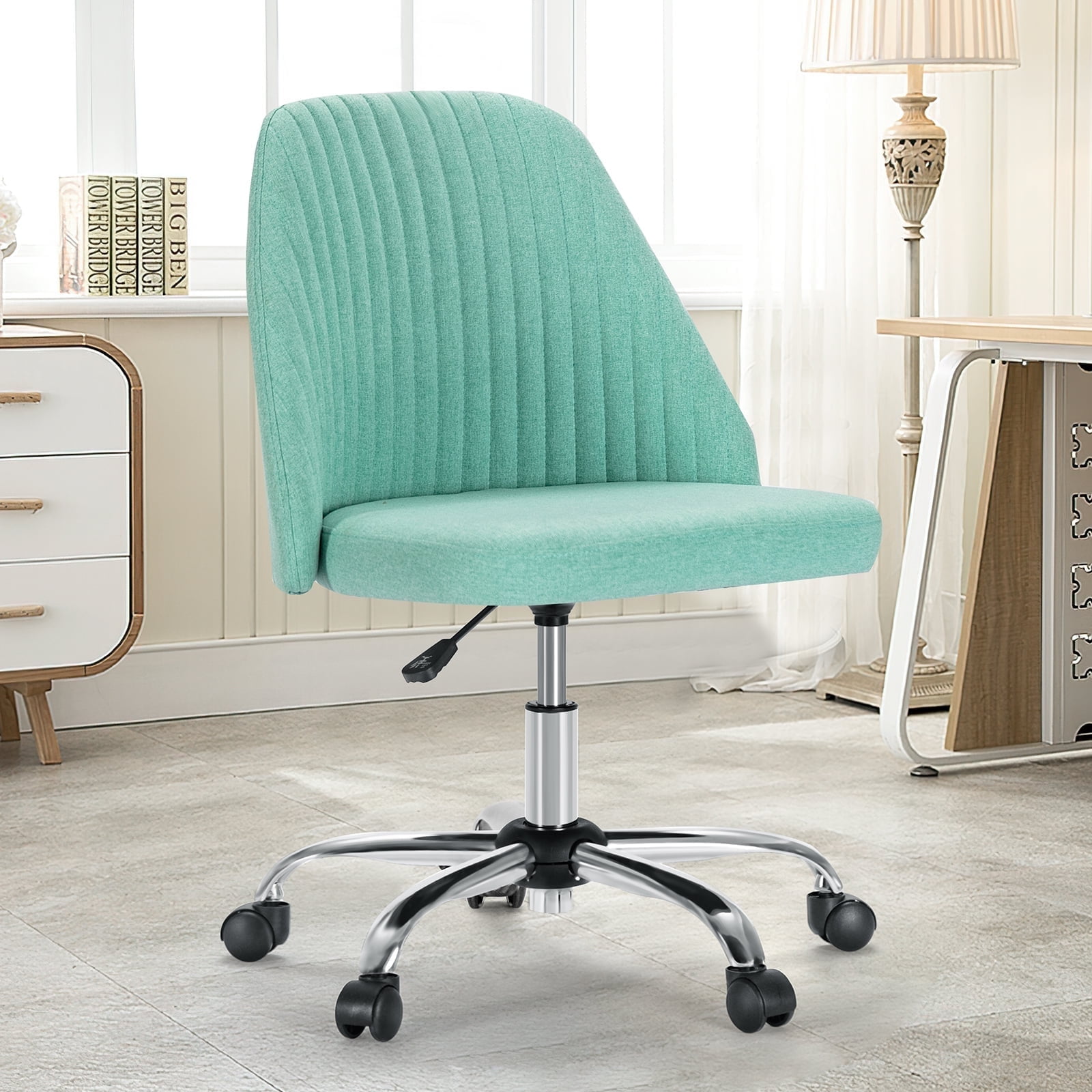 Modern Armless Swivel Office Chair with Wheels for Small Spaces - Green ...