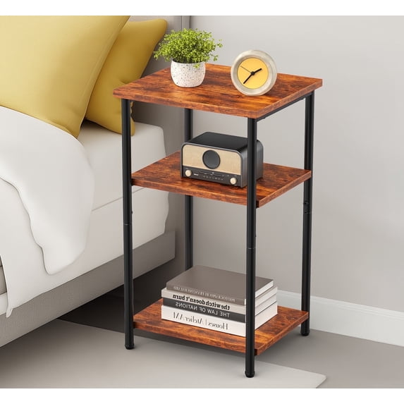 EDX End Table/Nightstand with 3-Shelf Storage for Small Spaces, Living ...