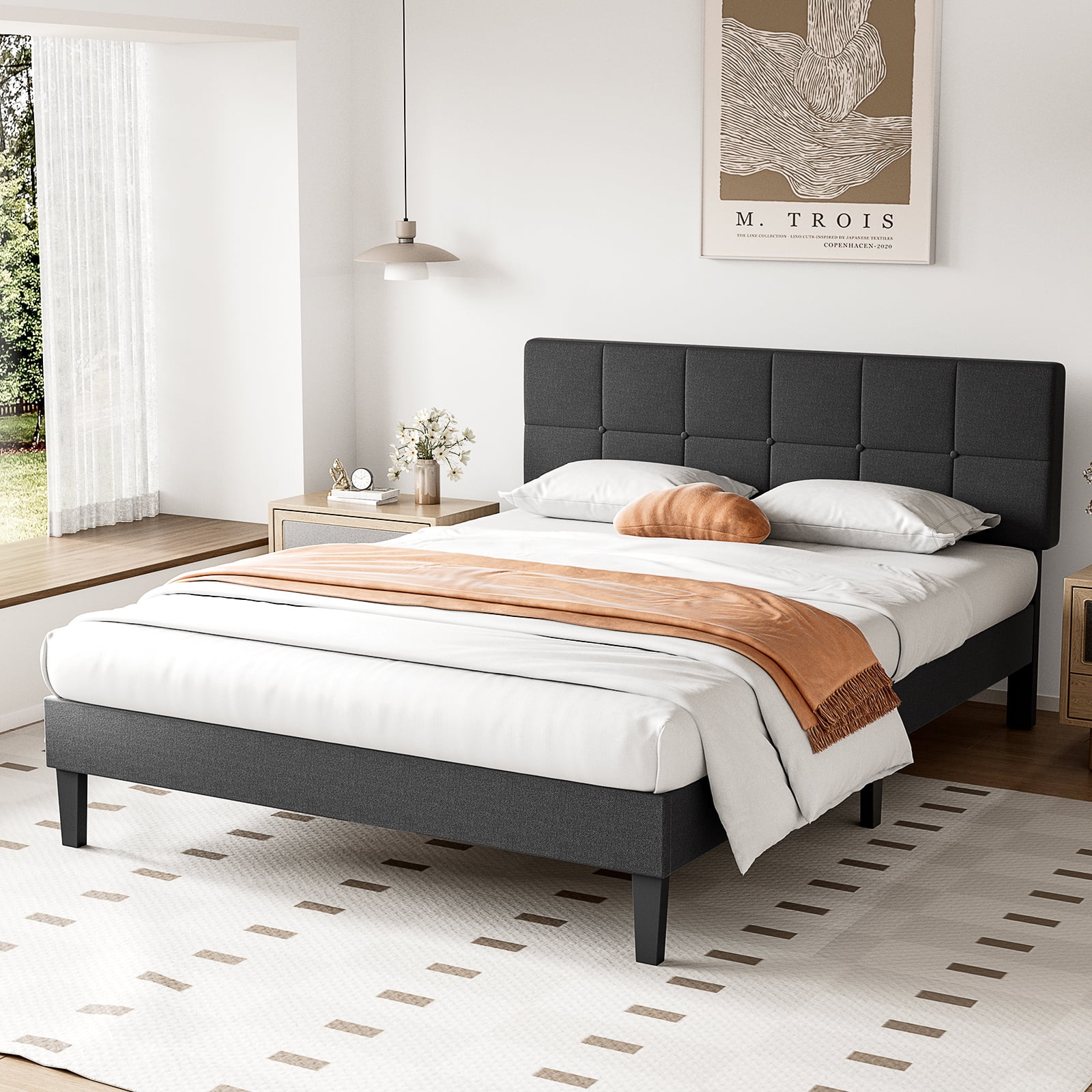 ZUNMOS Fabric Full Size Bed Frame, Upholstered Platform Bed with ...