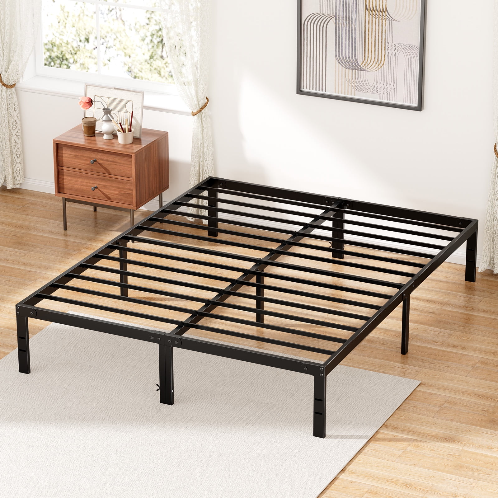 ZUNMOS King Bed Frame, Heavy Duty Metal Platform with Storage Space ...