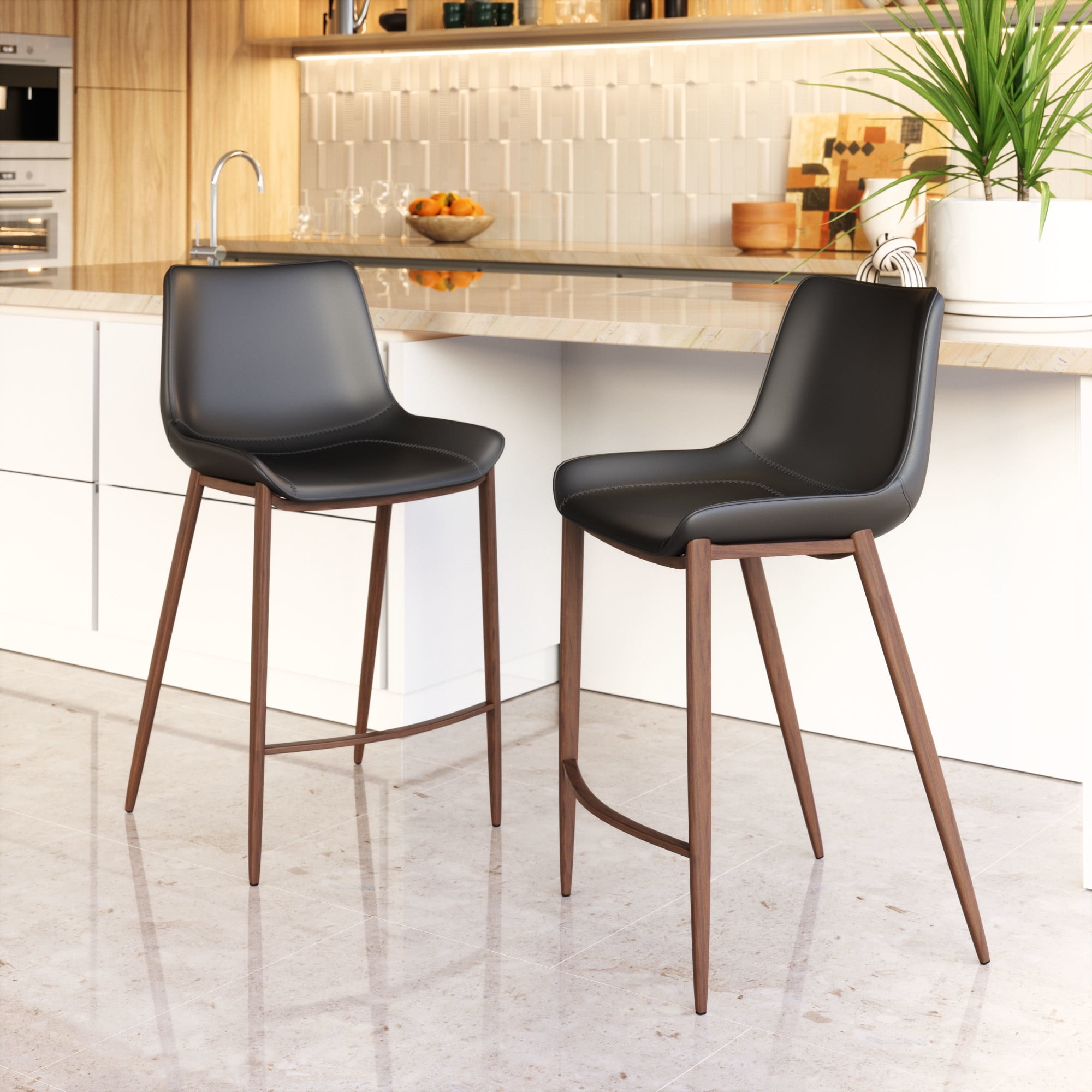 Magnus Counter Stool Black & Walnut Counter Stool, Modern Style, Plush ...