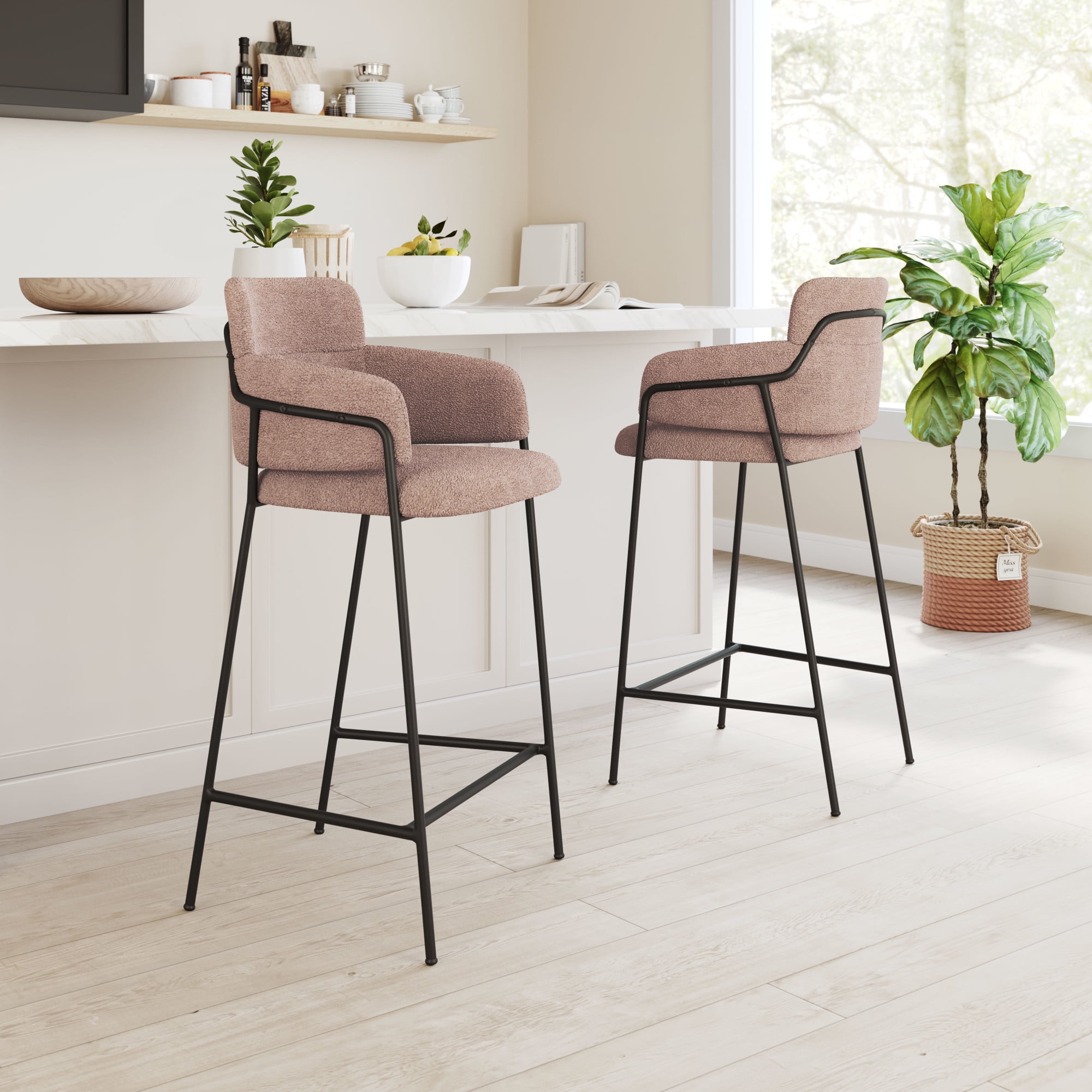 Marcel Mid-Century Modern Glam Barstool with Armrest and Footrest (Set of 2) - Walmart.com