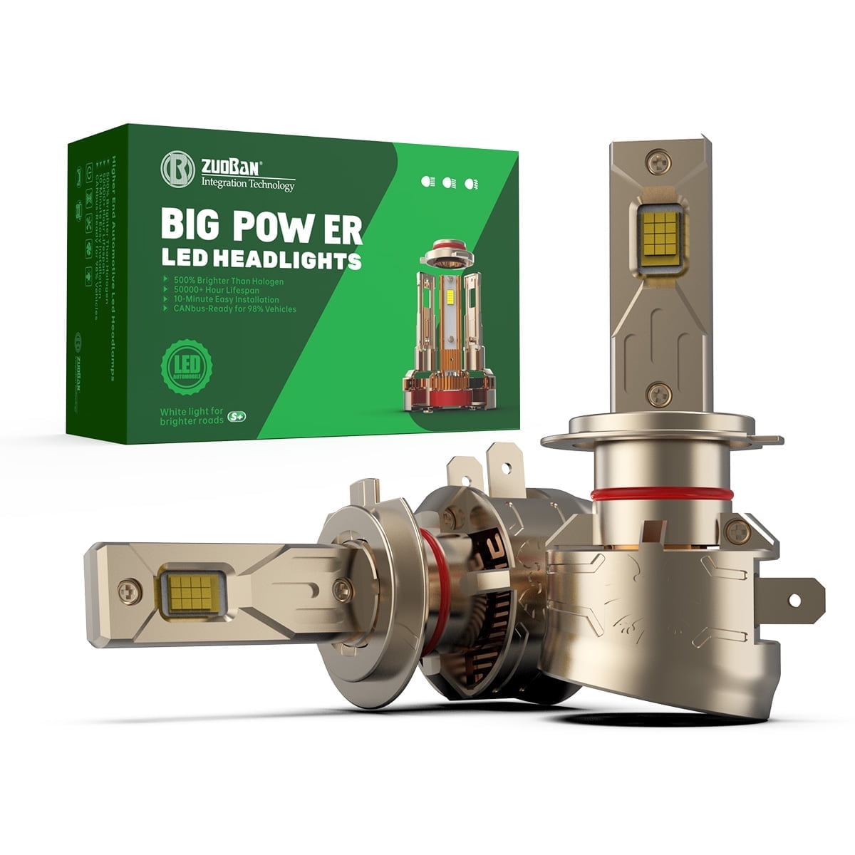 ZUOBAN H11 Led Headlight Blubs, 50000LM Super Brighter, 1:1 Halogen Size Fog light,Canbus Ready ...