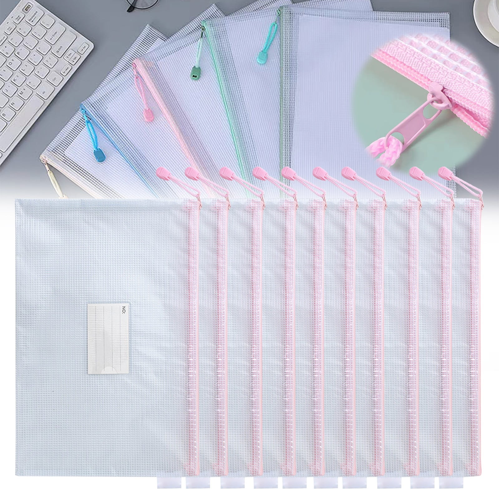 ZUOIK Back To School Supplies Plastic Envelopes 10 Pack Mesh Zipper ...