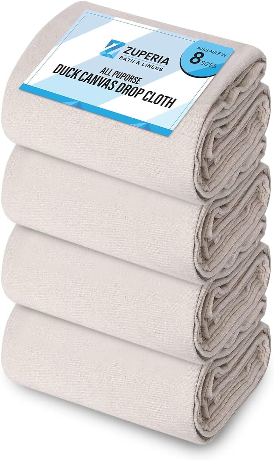 ZUPERIA Canvas Drop Cloth 5' x 20' Ft (Pack of 4) - Cotton Blend ...