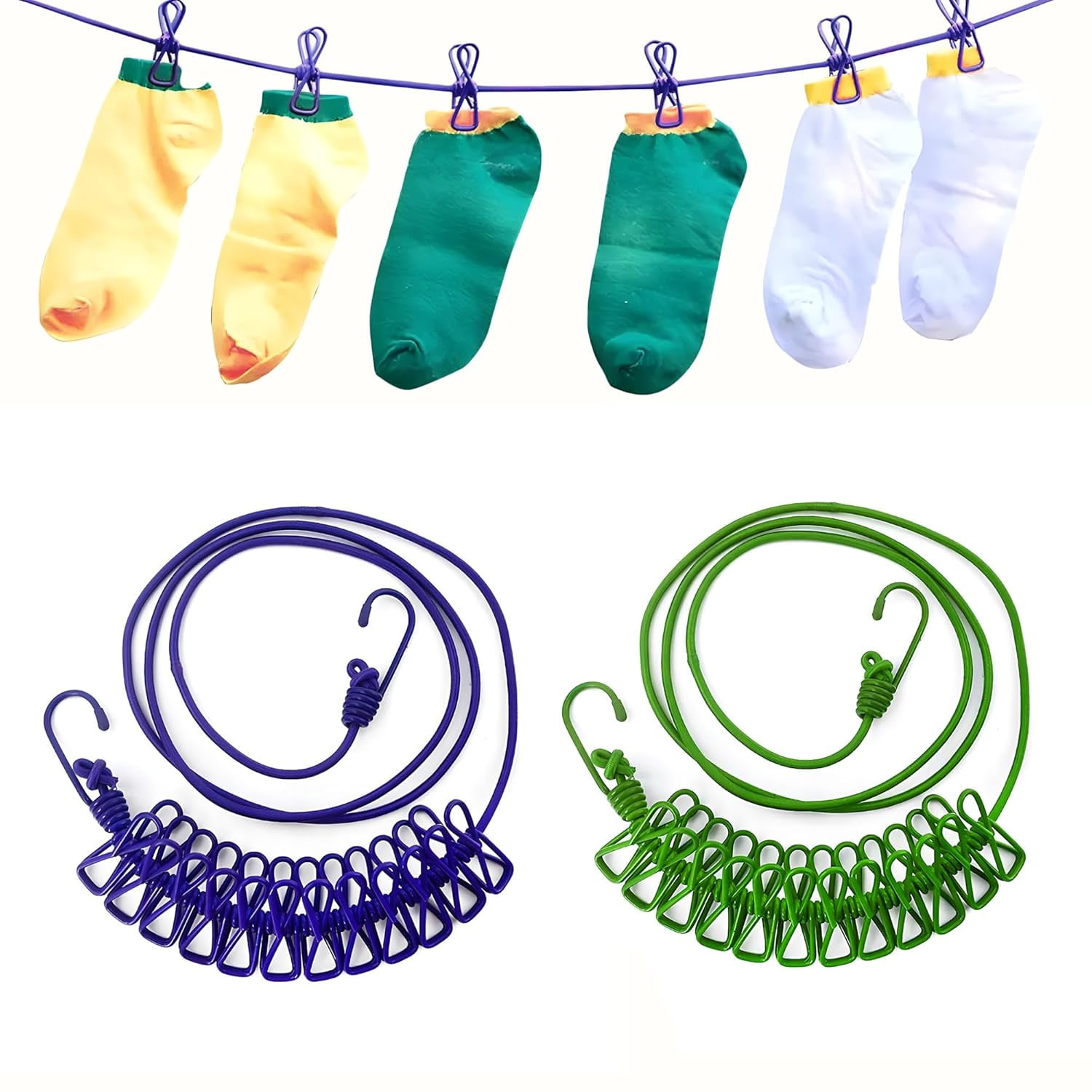 ZURU BUNCH Portable MultiFunctional Drying Rope with 12 Clips and 2 ...