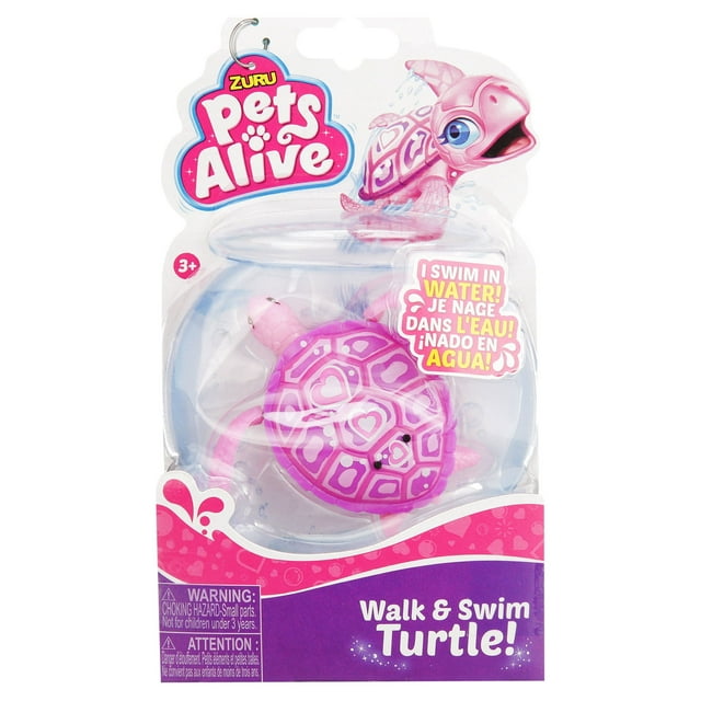 ZURU Pets Alive Tiny Turtle, Robotic Water Activated Toy Animal, Pink ...