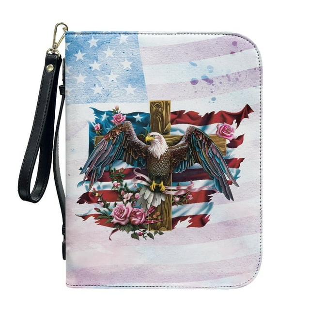 ZUXONGSY American Flag Eagle Cross Rosette Print PU Leather Bible Cover ...